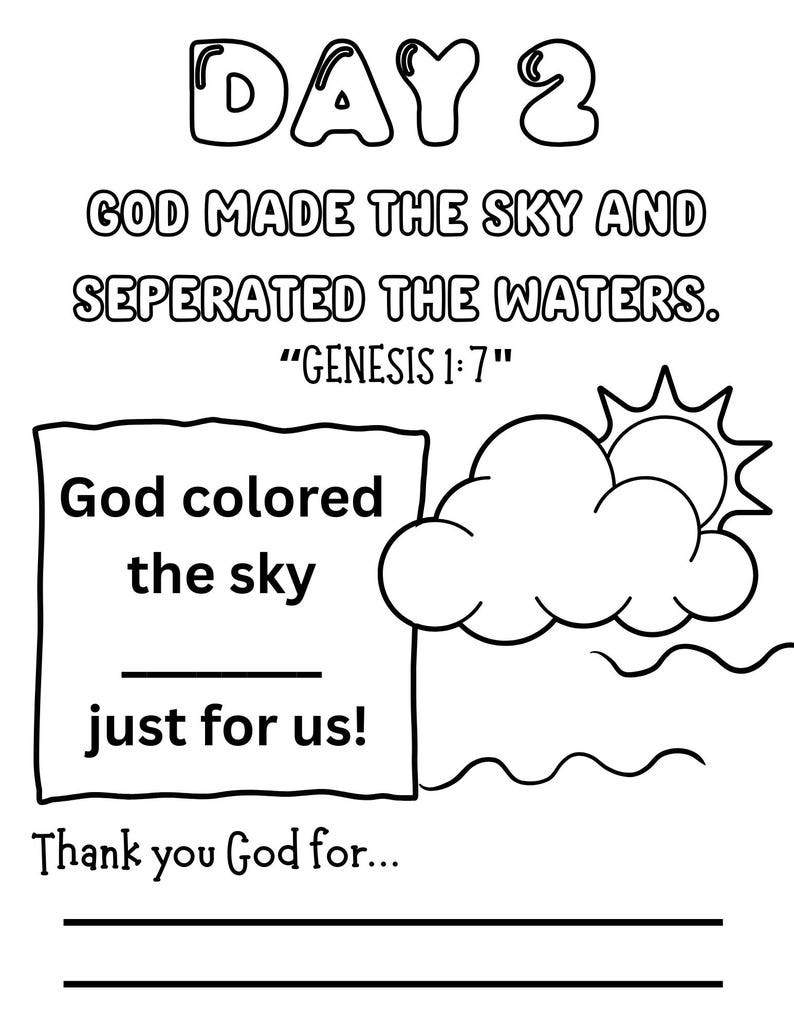 7 Coloring Pages of Gods Creation, Kids Bible Activity Pages, Kid's ...
