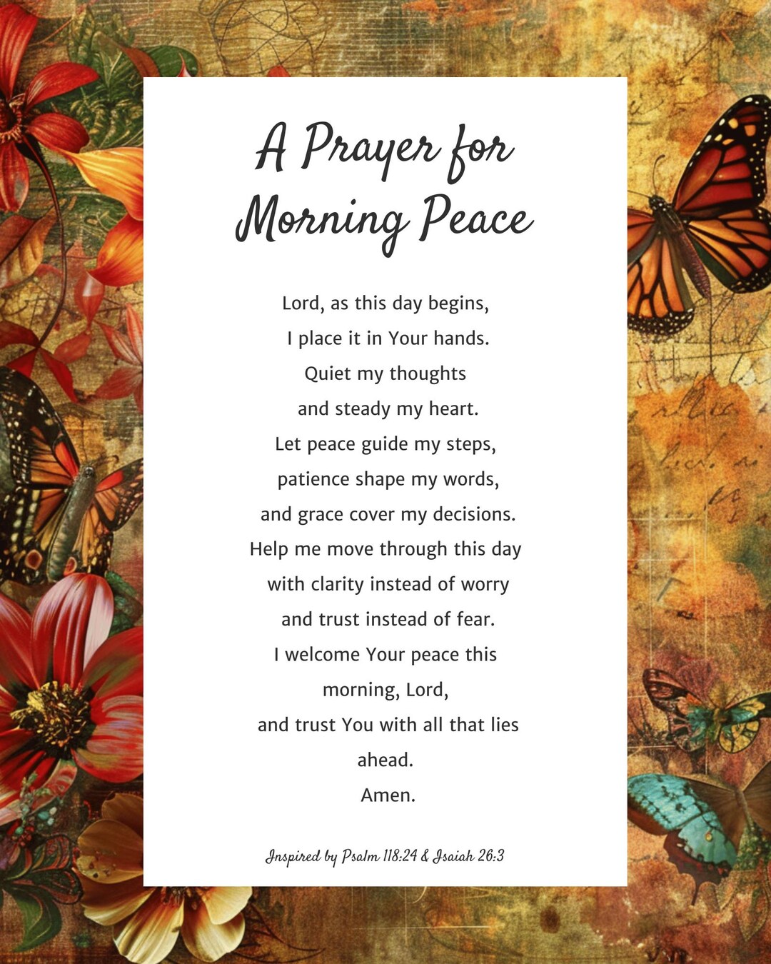 A Prayer for Morning Peace Printable, Christian Wall Art, Morning ...