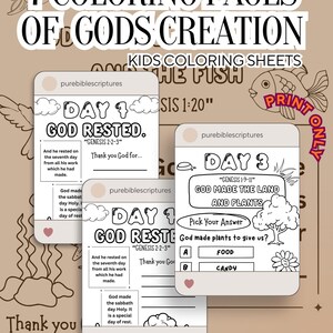 7 Coloring Pages of Gods Creation, Kids Bible Activity Pages, Kid's ...