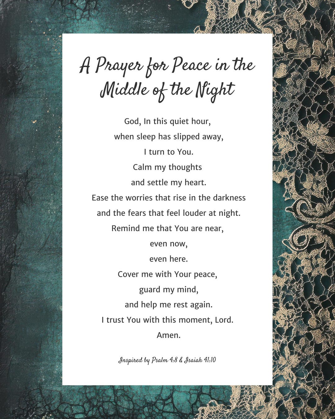 A Prayer for Nighttime, Christian Wall Art, Anxiety Relief (8x10, PDF ...