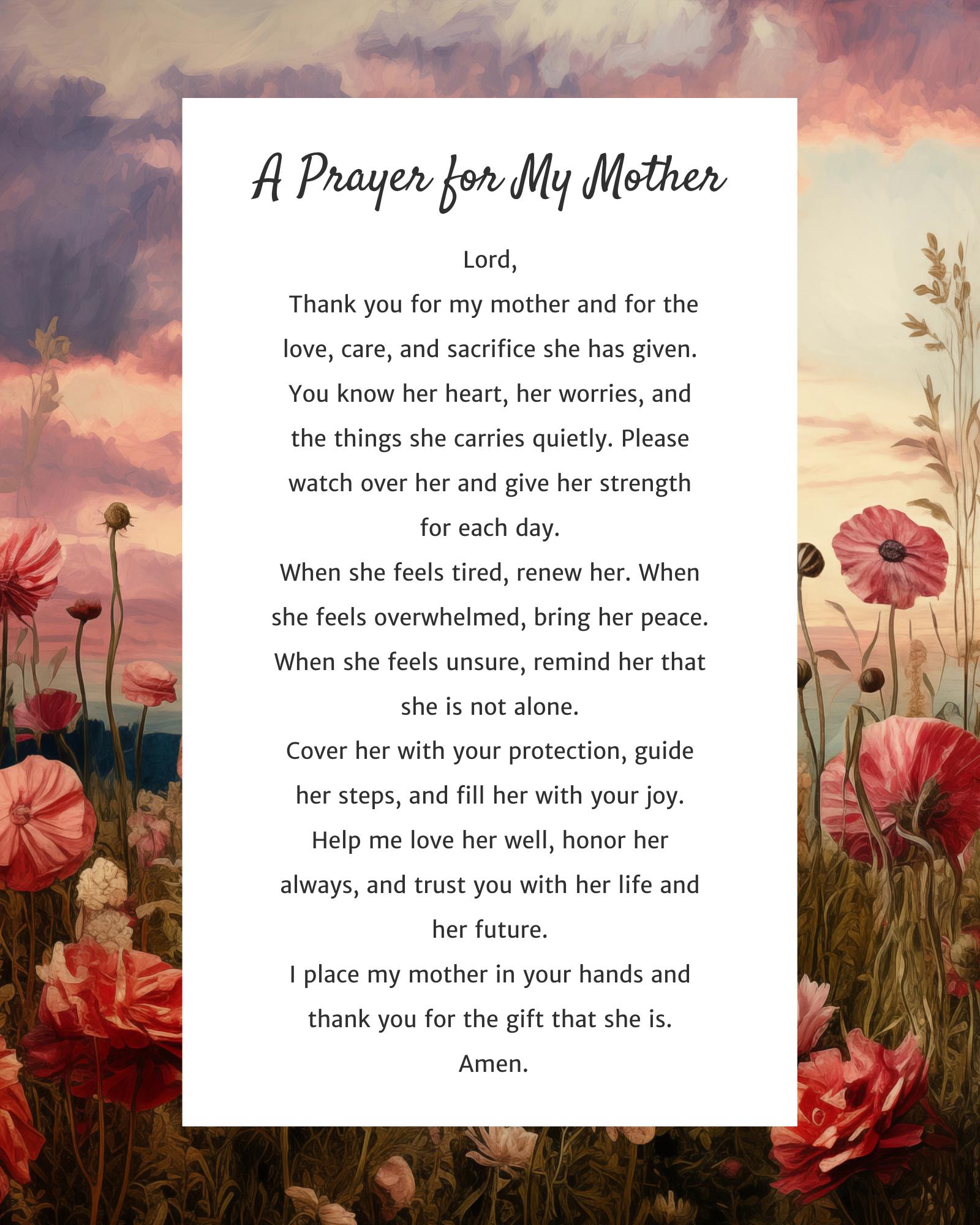 A Prayer for My Mother Printable, Christian Wall Art, Faith Prayer ...
