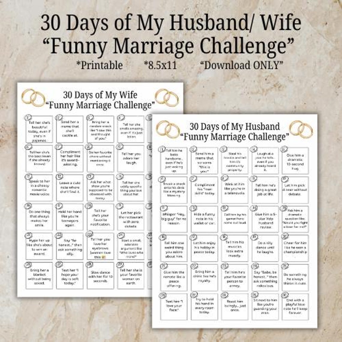 30-day Couples Challenge Printable | Funny Marriage Challenge Bundle ...