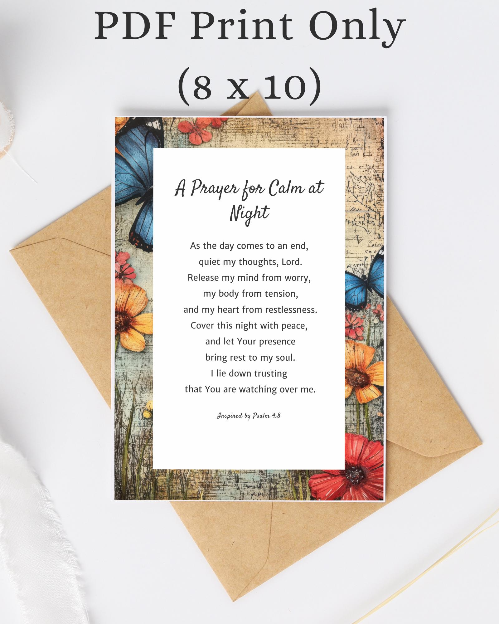 A Prayer for Calm at Night Printable, Christian Wall Art, Bedtime ...
