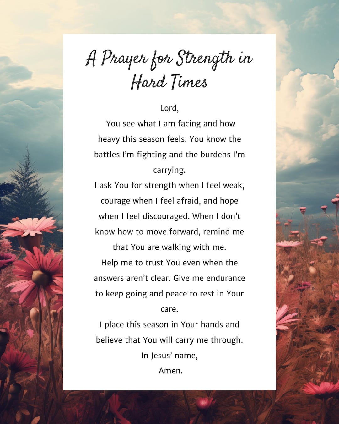 A Prayer for Strength in Hard Times Printable, Christian Wall Art ...