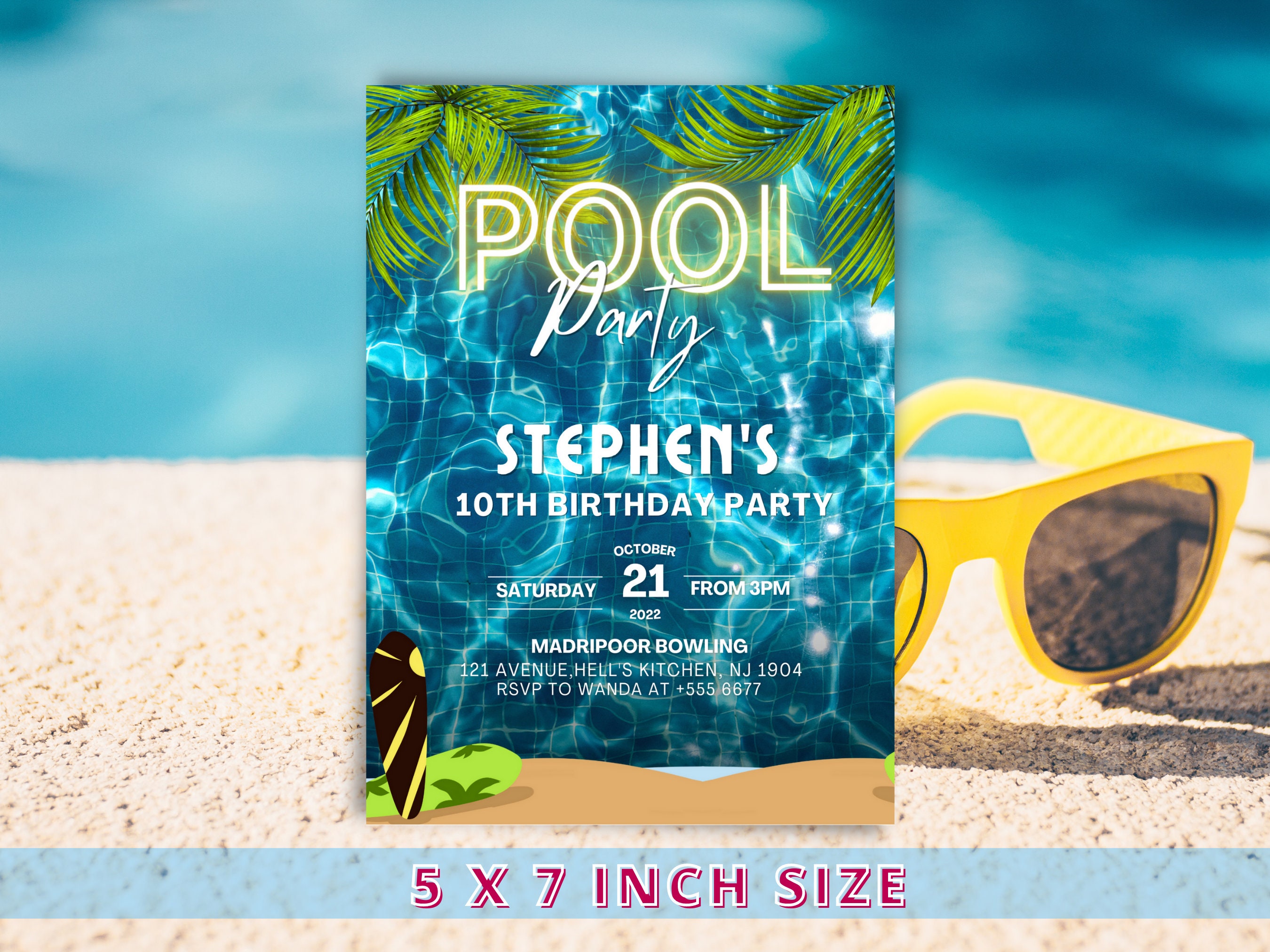 Editable Pool Party Invitation Instant Download Neon Pool - Etsy Canada