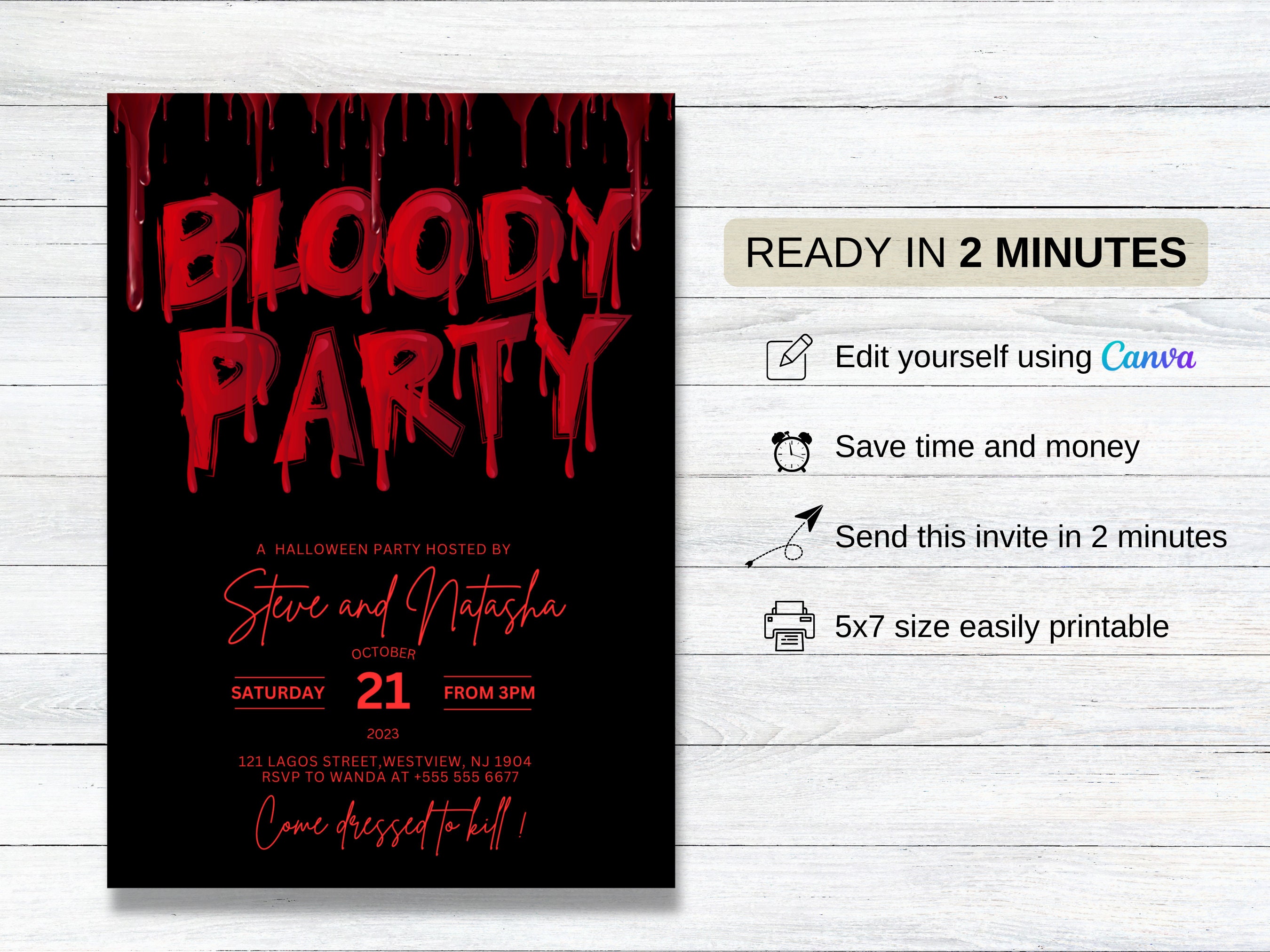 Halloween Invitation for Adults, Digital Bloody Halloween Invitation ...