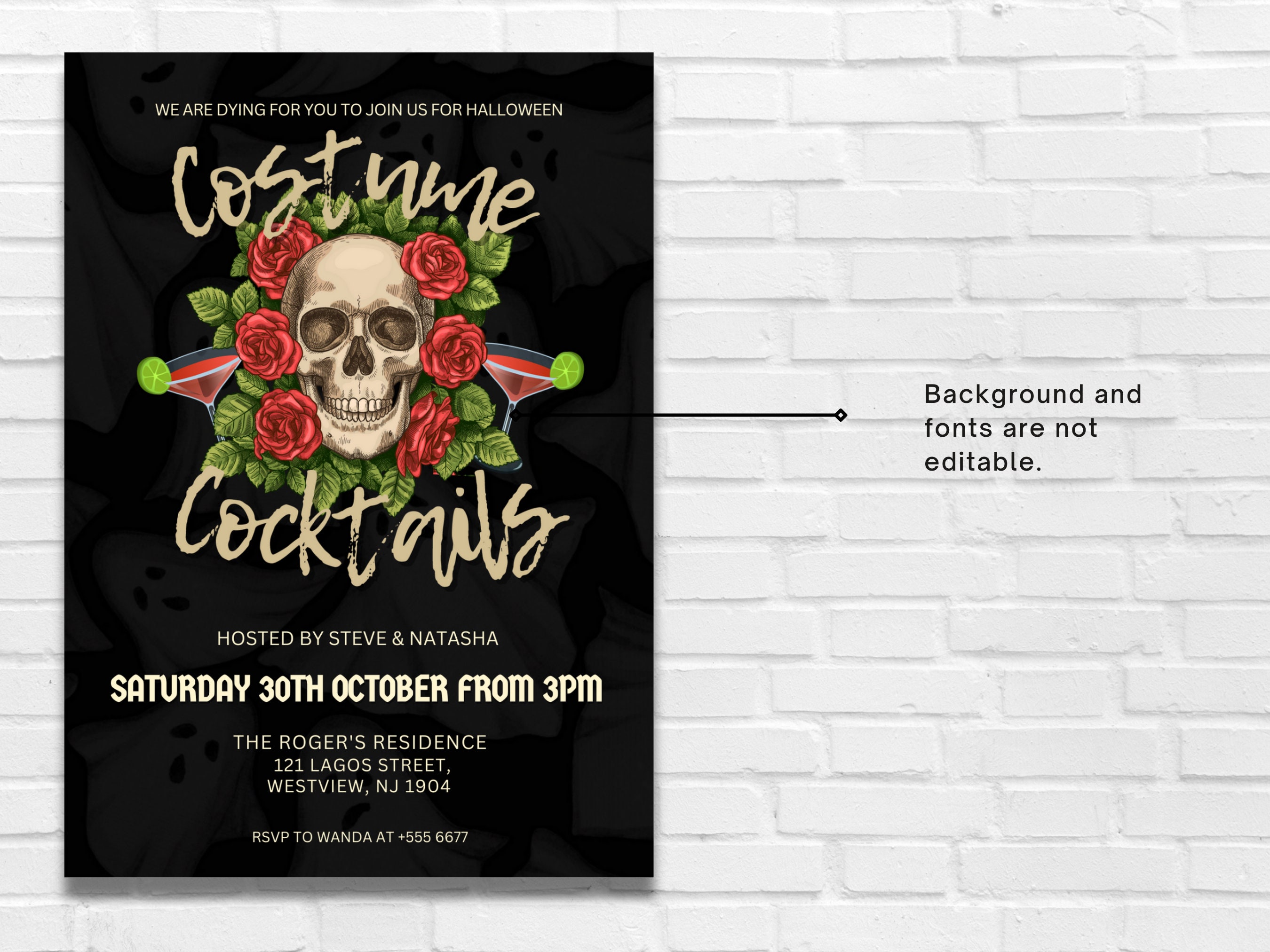 Halloween Costume Party Invitation, Editable Halloween Skull Gothic ...