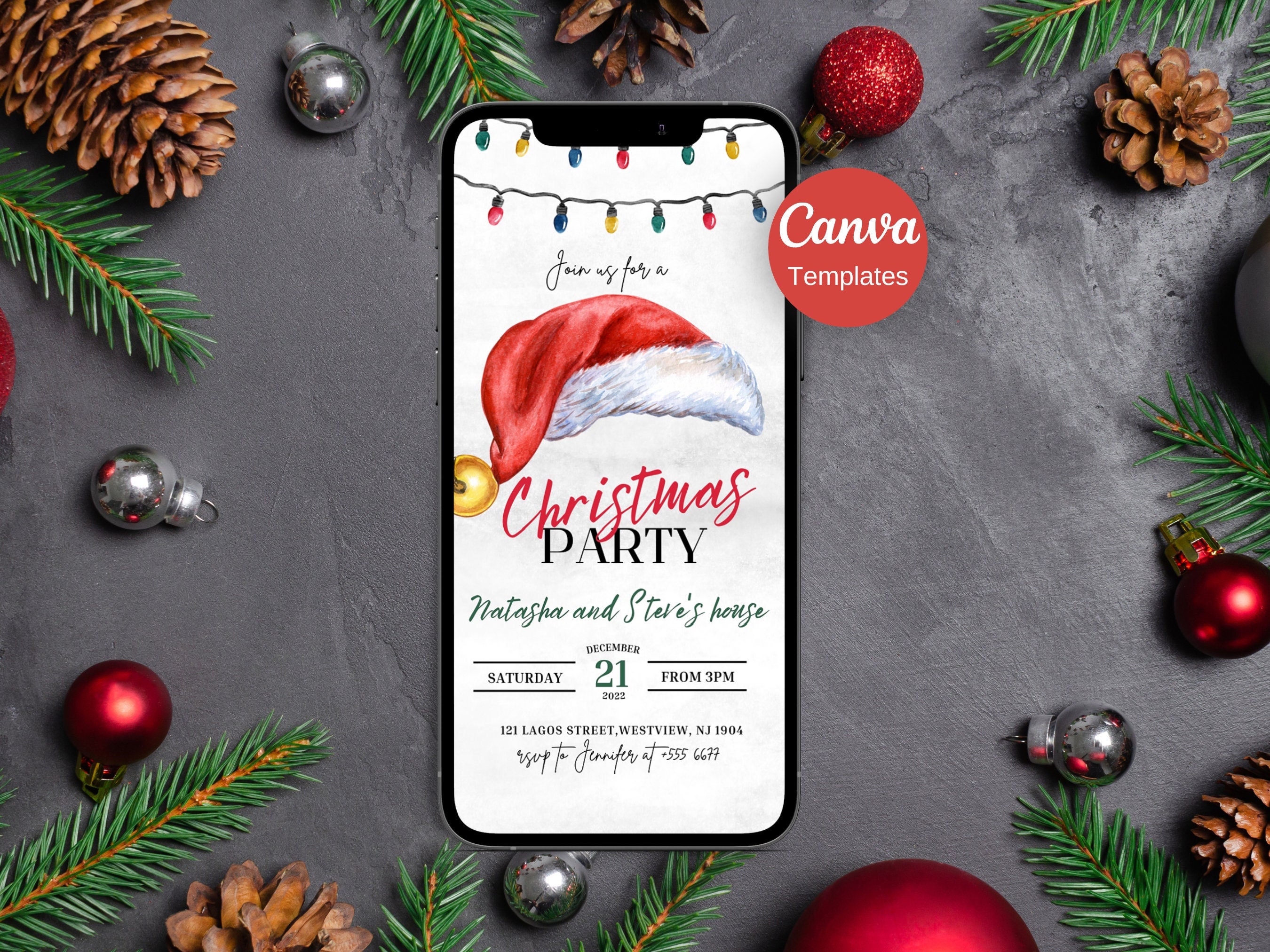 Digital Christmas Party Invitation, Christmas Party Phone Invite, Santa ...