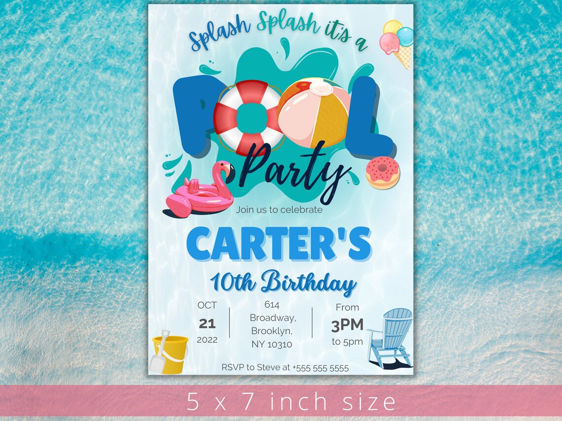 Pool Party Invitation Instant Download Kids Blue Pool Party - Etsy