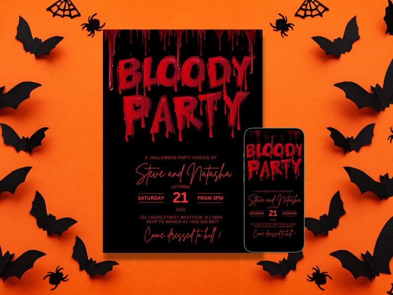Halloween Invitation for Adults, Digital Bloody Halloween Invitation ...