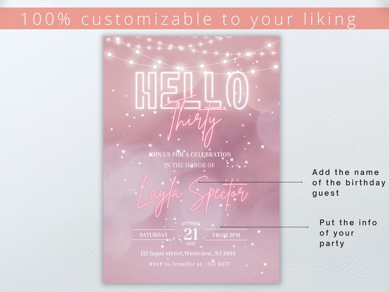 30th Birthday Party Invitation Pink Editable 30th Birthday Invitation