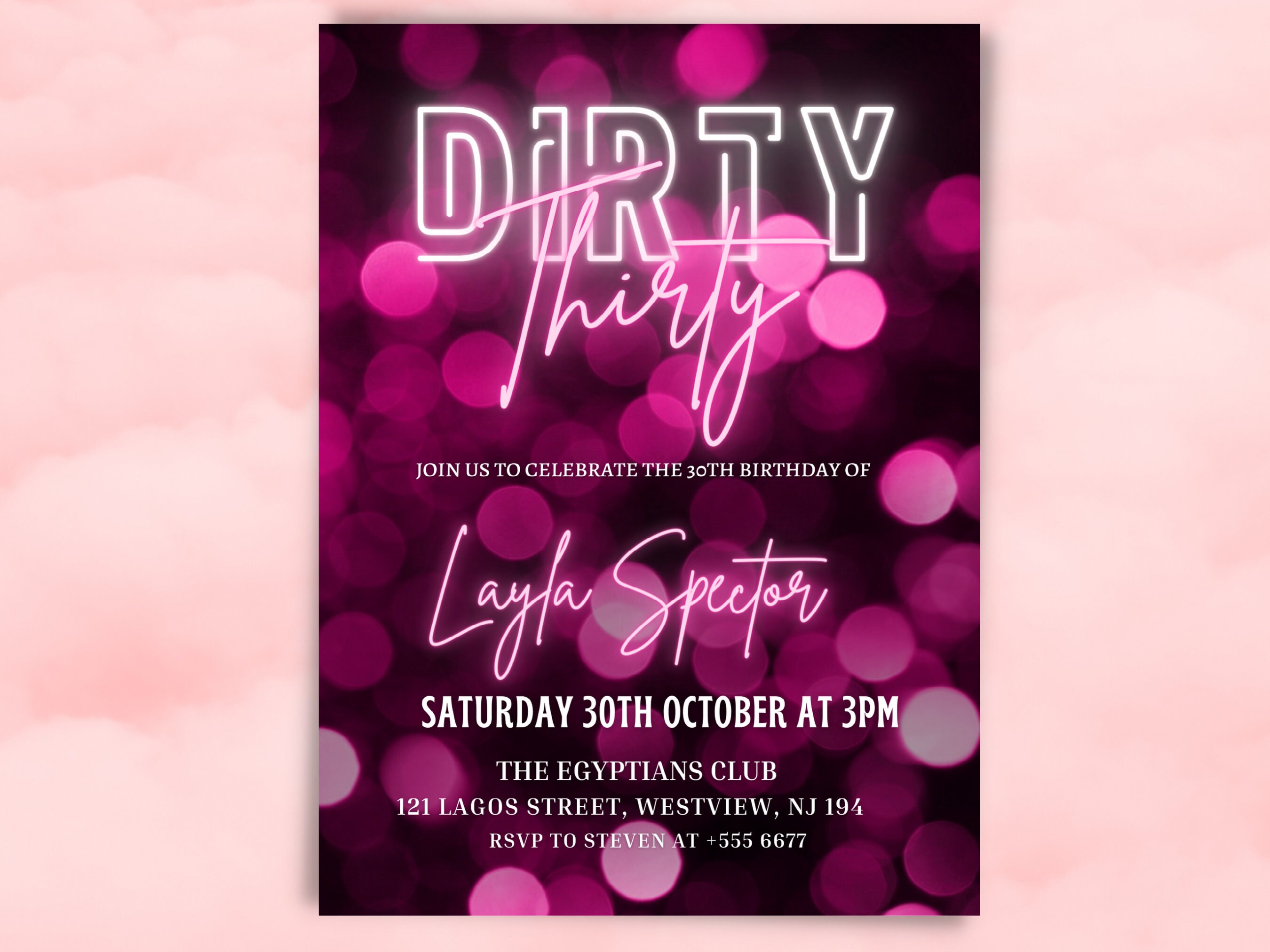 Dirty Thirty Birthday Invitation, Pink 30th Birthday Party Invitation ...