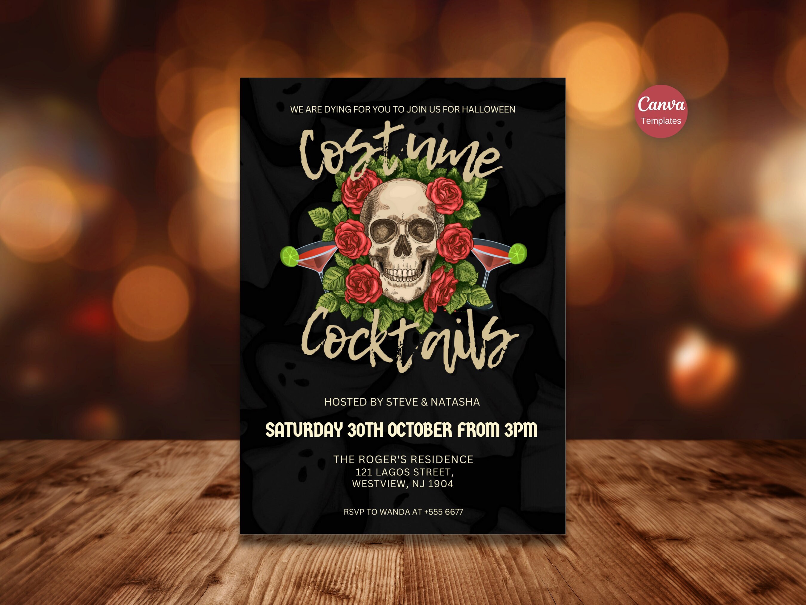 Halloween Costume Party Invitation, Editable Halloween Skull Gothic ...