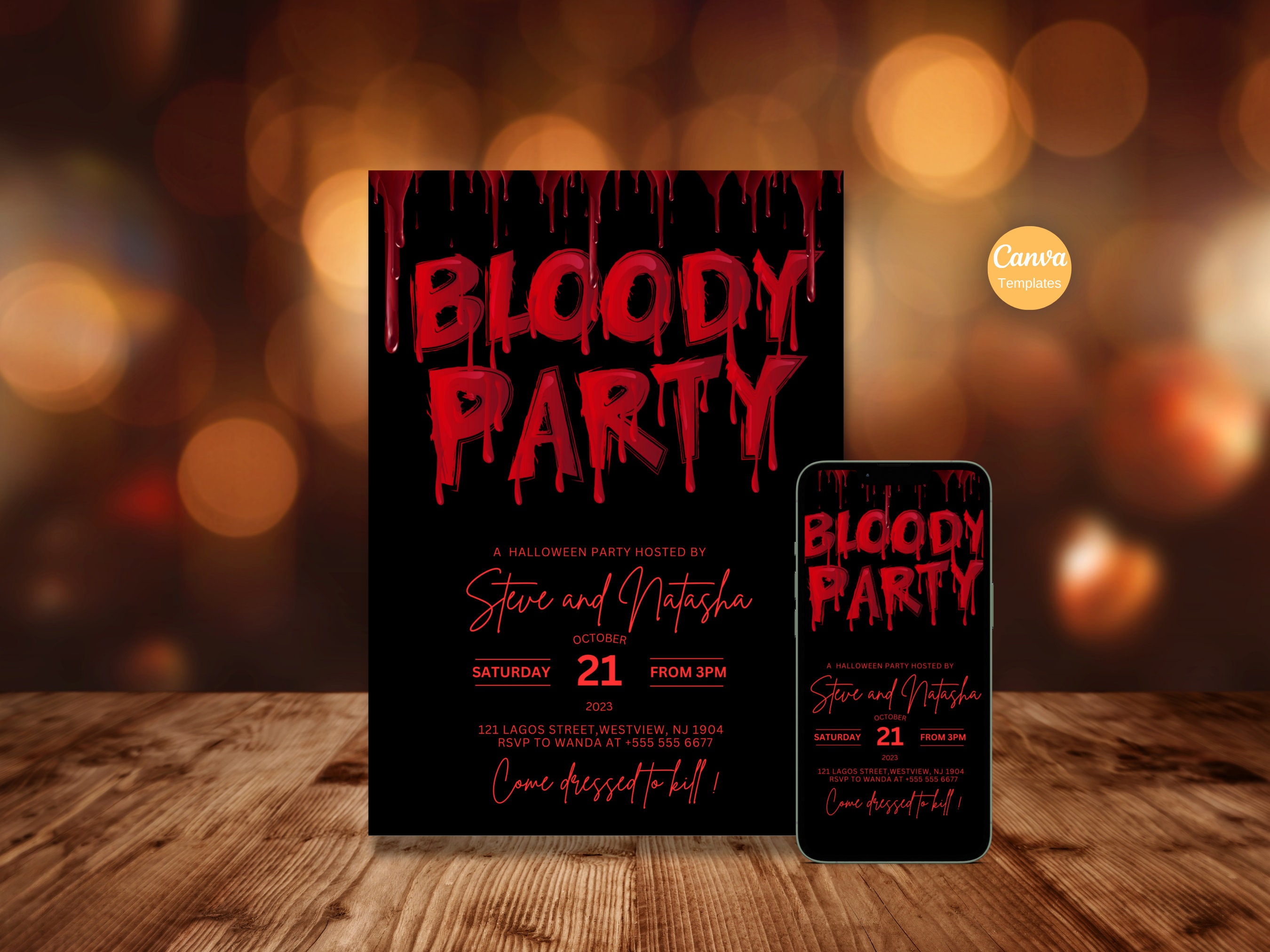 Halloween Invitation for Adults, Digital Bloody Halloween Invitation ...
