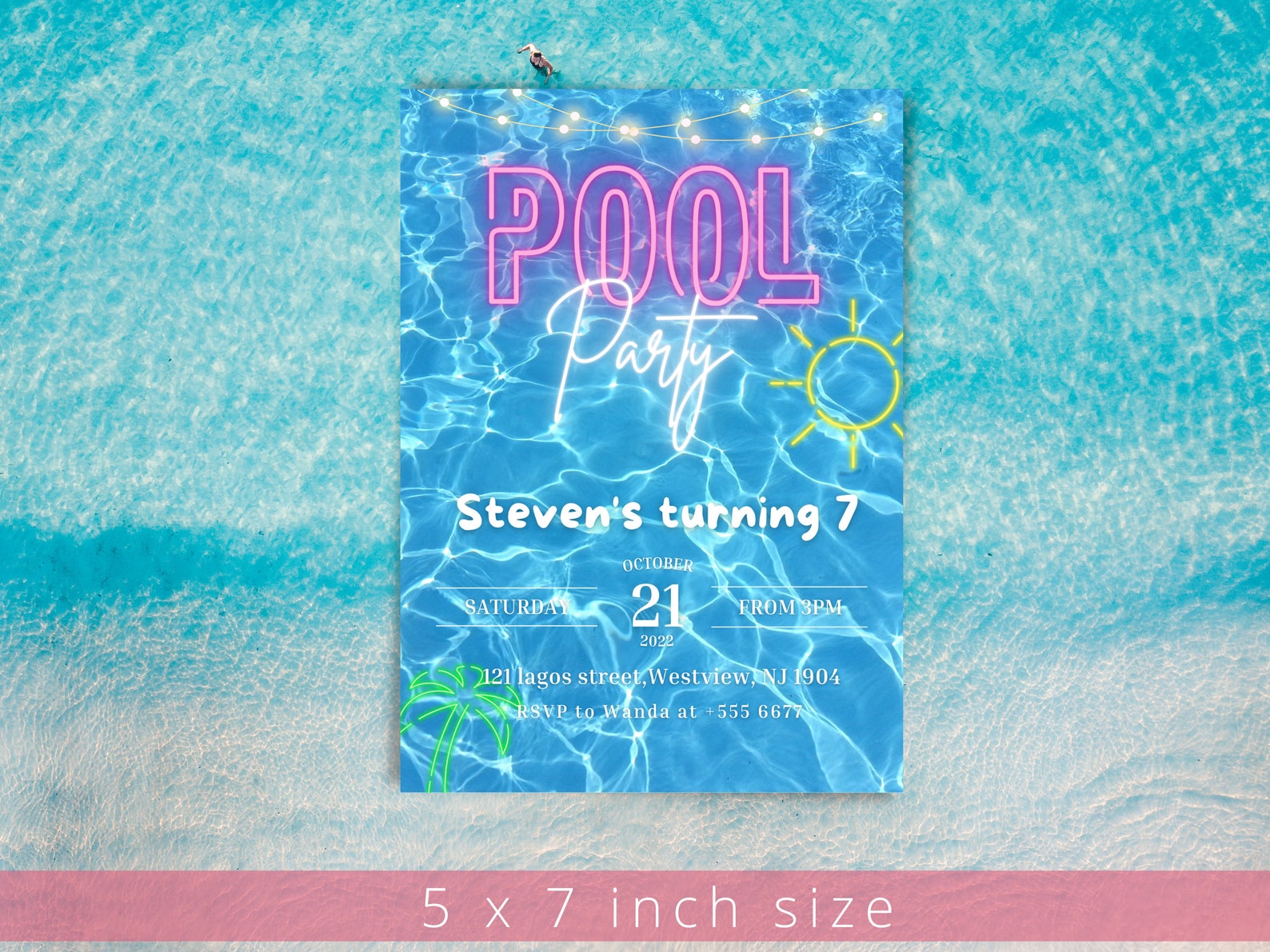 Pool Party Invitation Neon Pool Party Invitation Template - Etsy