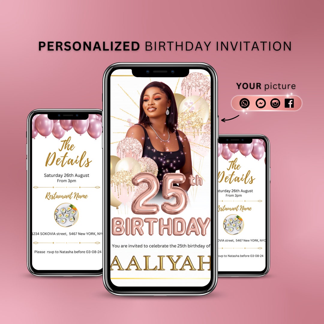 Digital Birthday Party Invitation, Pink and Gold Birthday Dinner for ...