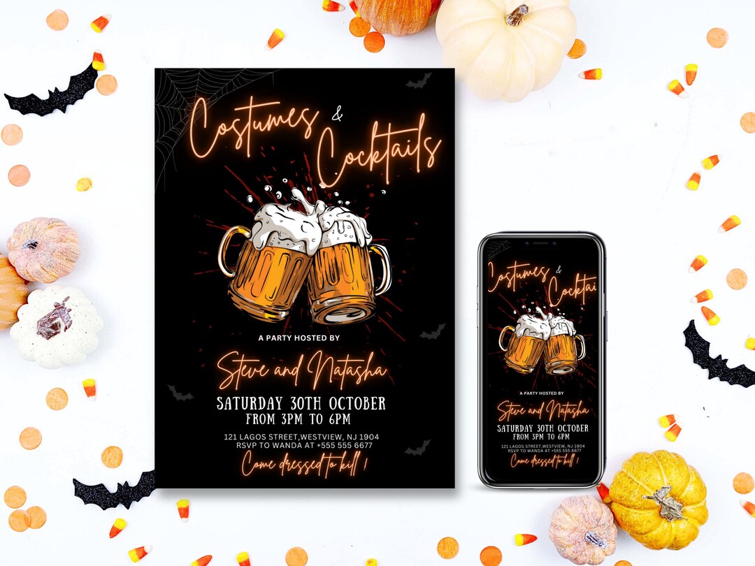 Editable Halloween Invitation Adult Party, Costume Halloween Party ...