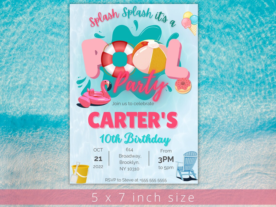 Pink Pool Party Birthday Invitation Pool Party Invite Girl - Etsy