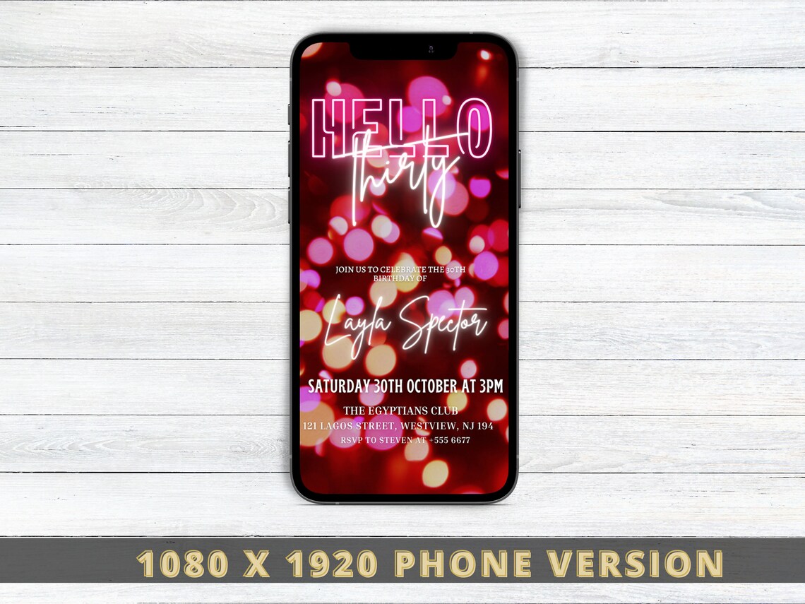 Pink Birthday Invitation Digital, Floral Birthday Party Invite, Neon ...