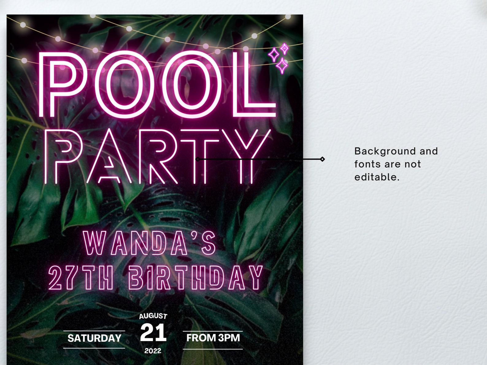 Neon Pool Party Invite Instant Download , Glow Party Invitation, Neon ...