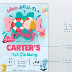Pink Pool Party Birthday Invitation Pool Party Invite Girl - Etsy