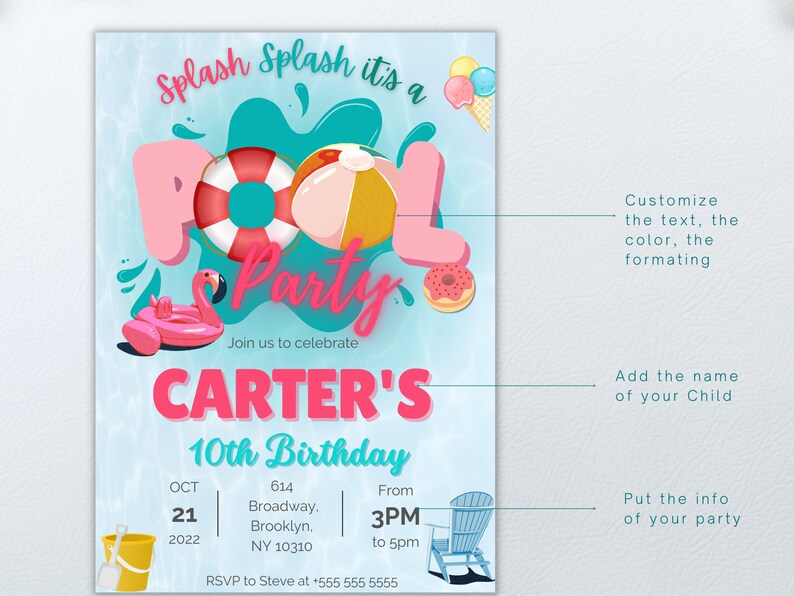Pink Pool Party Birthday Invitation Pool Party Invite Girl - Etsy