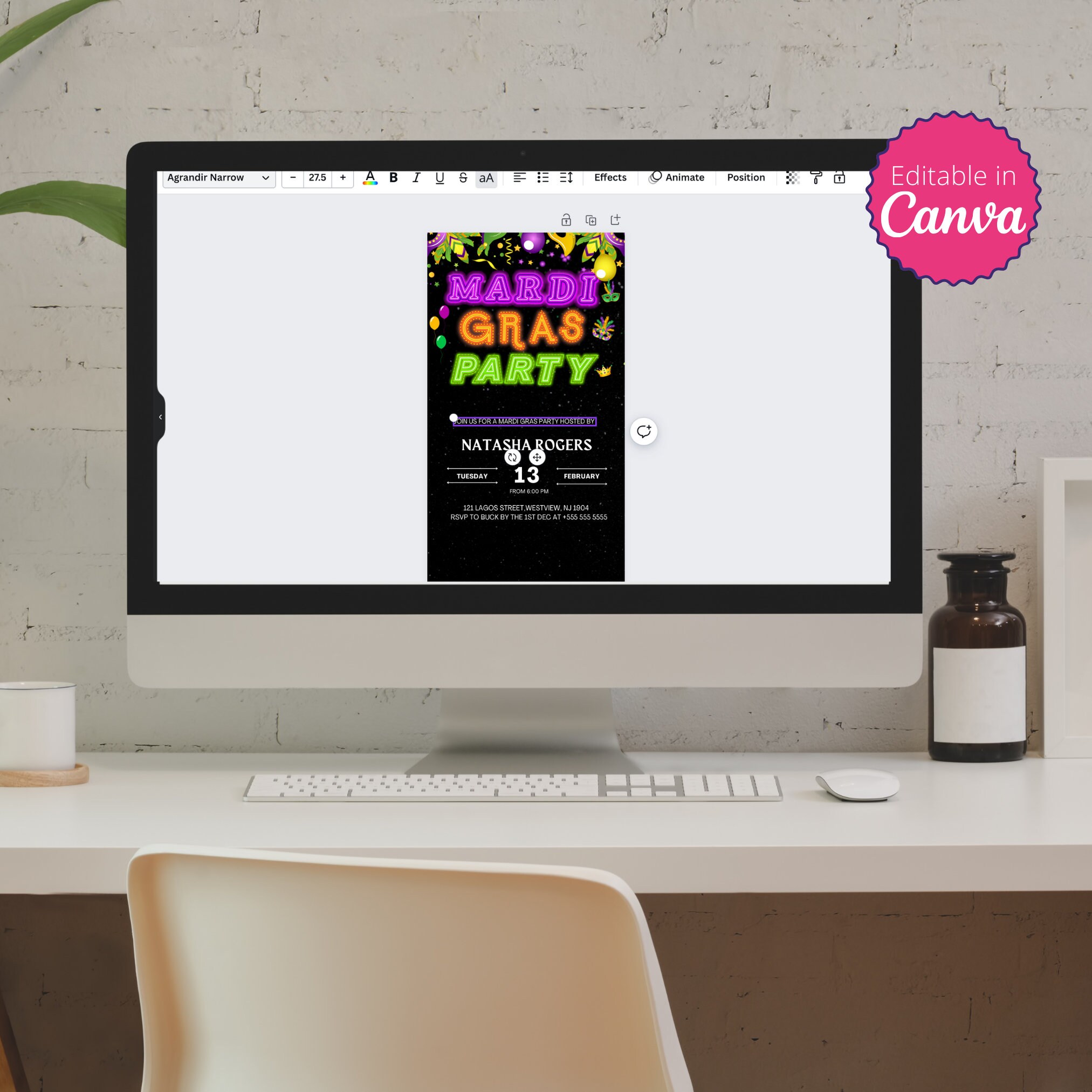 Editable Mardi Gras Invitation, Fat Tuesday Party Invite, Editable ...