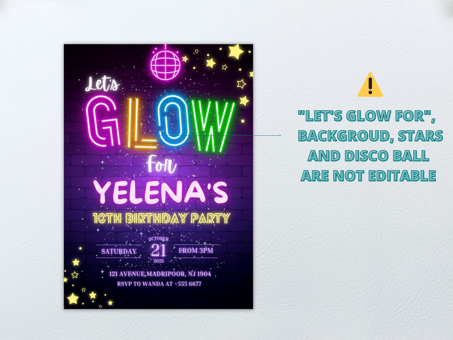 Glow Party Invitation, Neon Birthday Party Invite, Neon Birthday ...