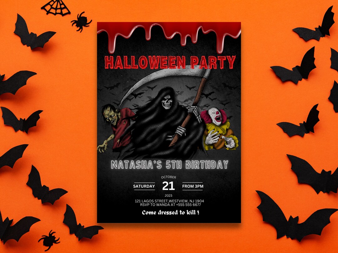 Scary Halloween Birthday Invitation, Editable Halloween Party ...
