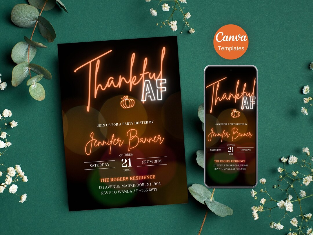Thanksgiving Dinner Party Invitation, Digital Thanksgiving Invitation ...