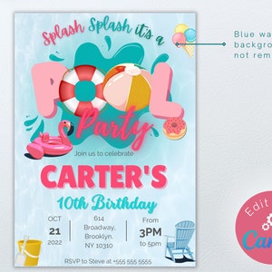 Pink Pool Party Birthday Invitation Pool Party Invite Girl - Etsy