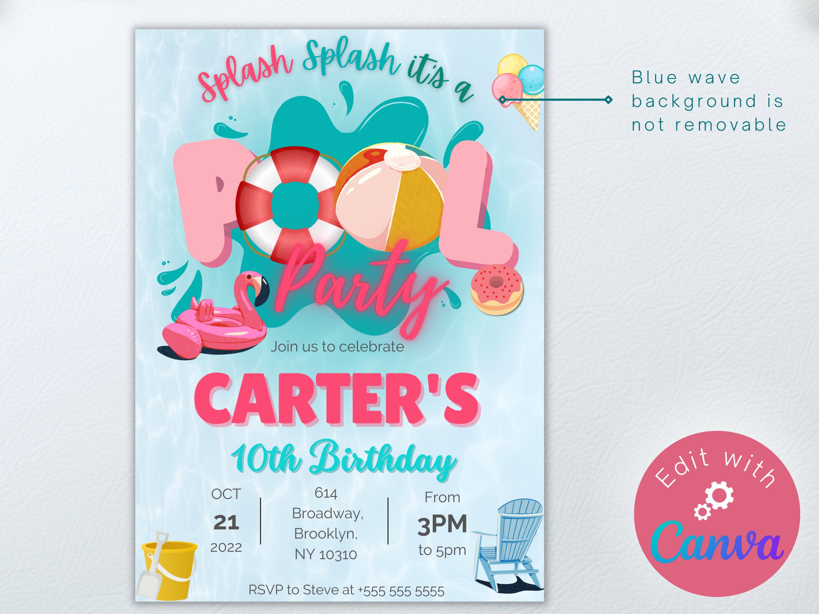 Pink Pool Party Birthday Invitation, Pool Party Invite Girl, Printable ...