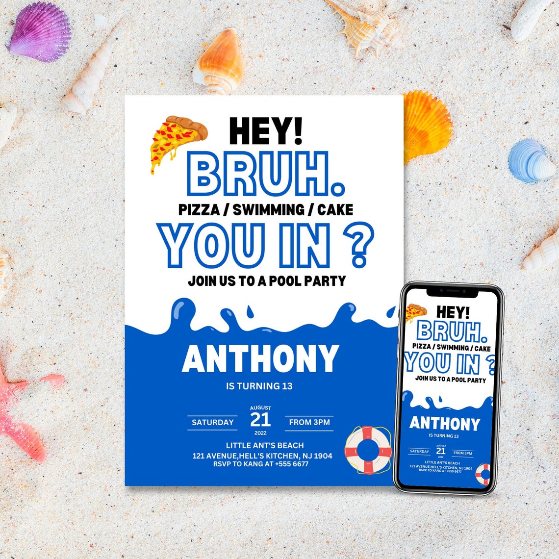 Editable Pool Party Invitation Birthday, Bruh Birthday Invitation ...
