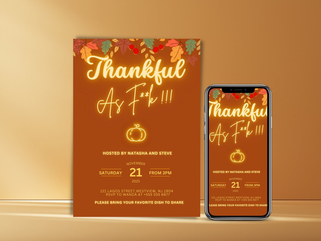 Thanksgiving Invitation Digital Download, Thankful AF Invitation ...
