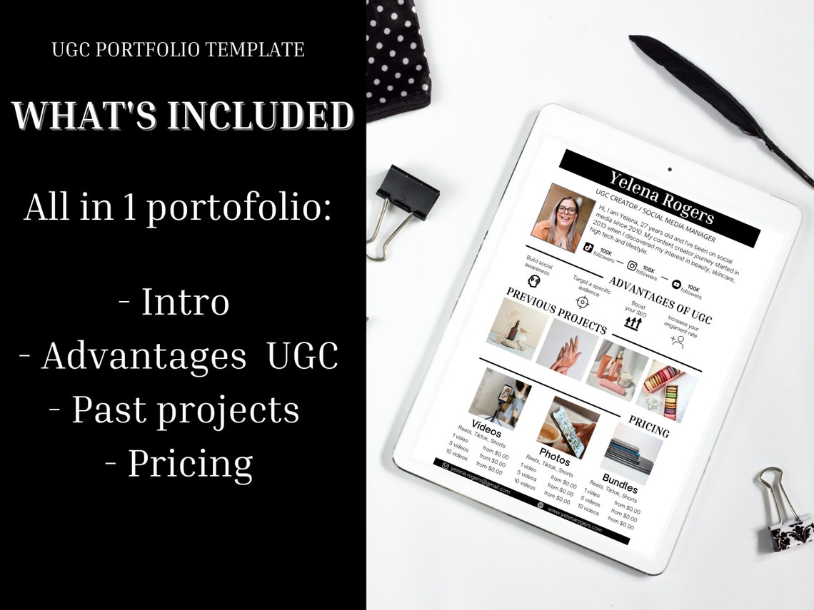Ugc Creator Portfolio Template, 1 Page Ugc Portfolio Template, Black ...