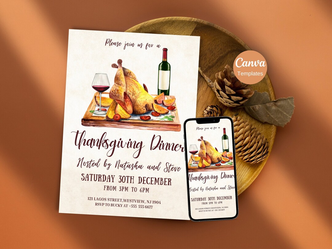 Thanksgiving Invitation Printables, Digital Thanksgiving Turkey Dinner ...