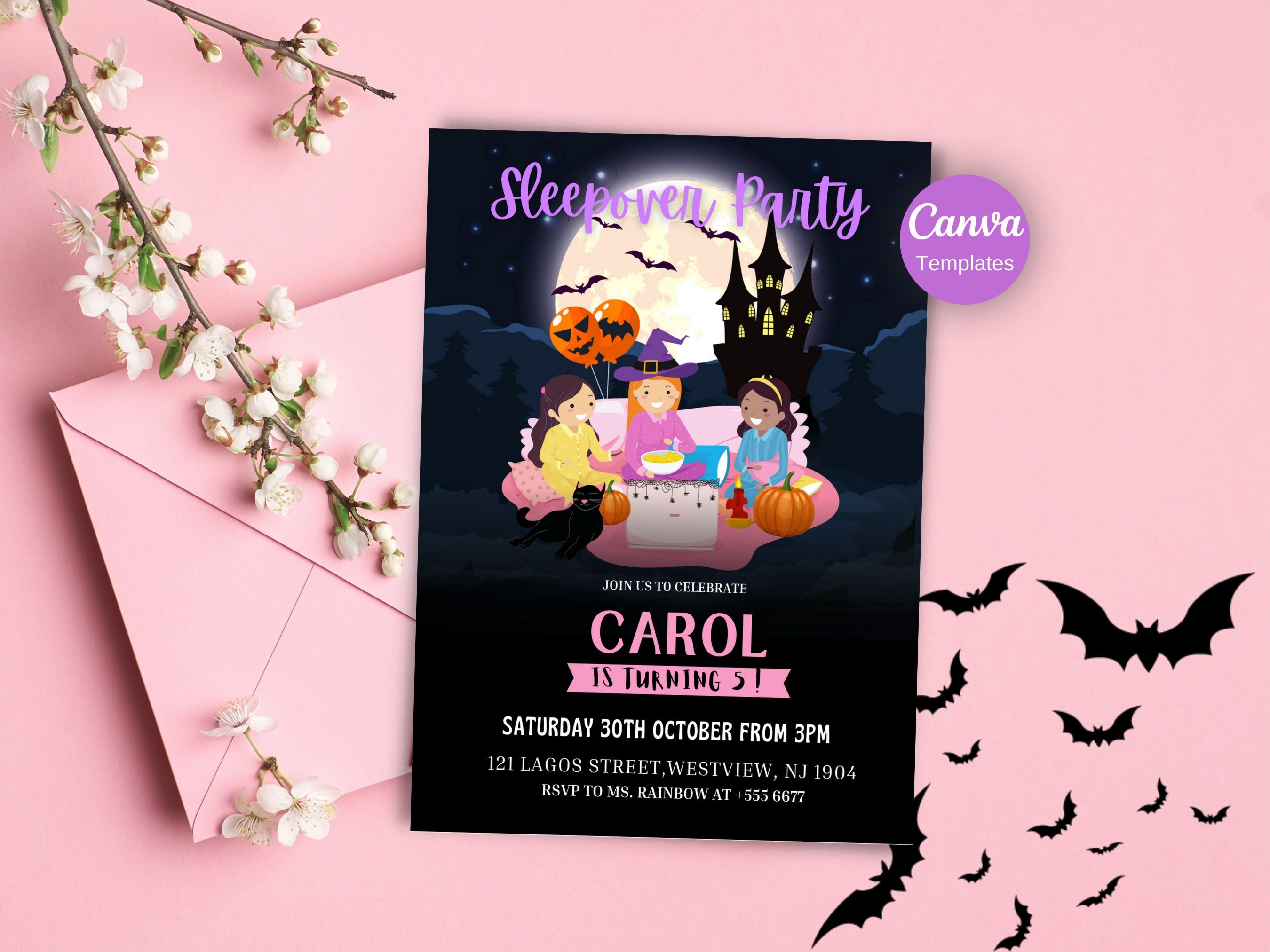 Halloween Sleepover Invitation, Slumber Birthday Party for Girls ...