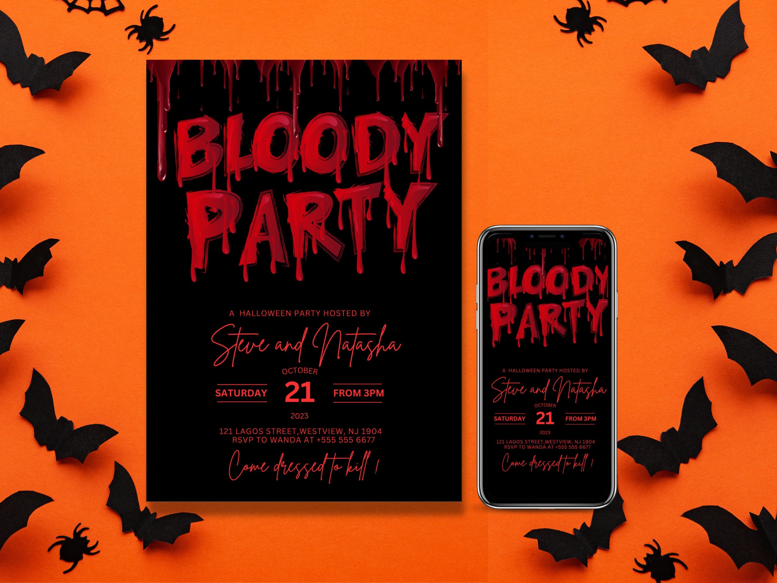 Halloween Invitation for Adults, Digital Bloody Halloween Invitation ...