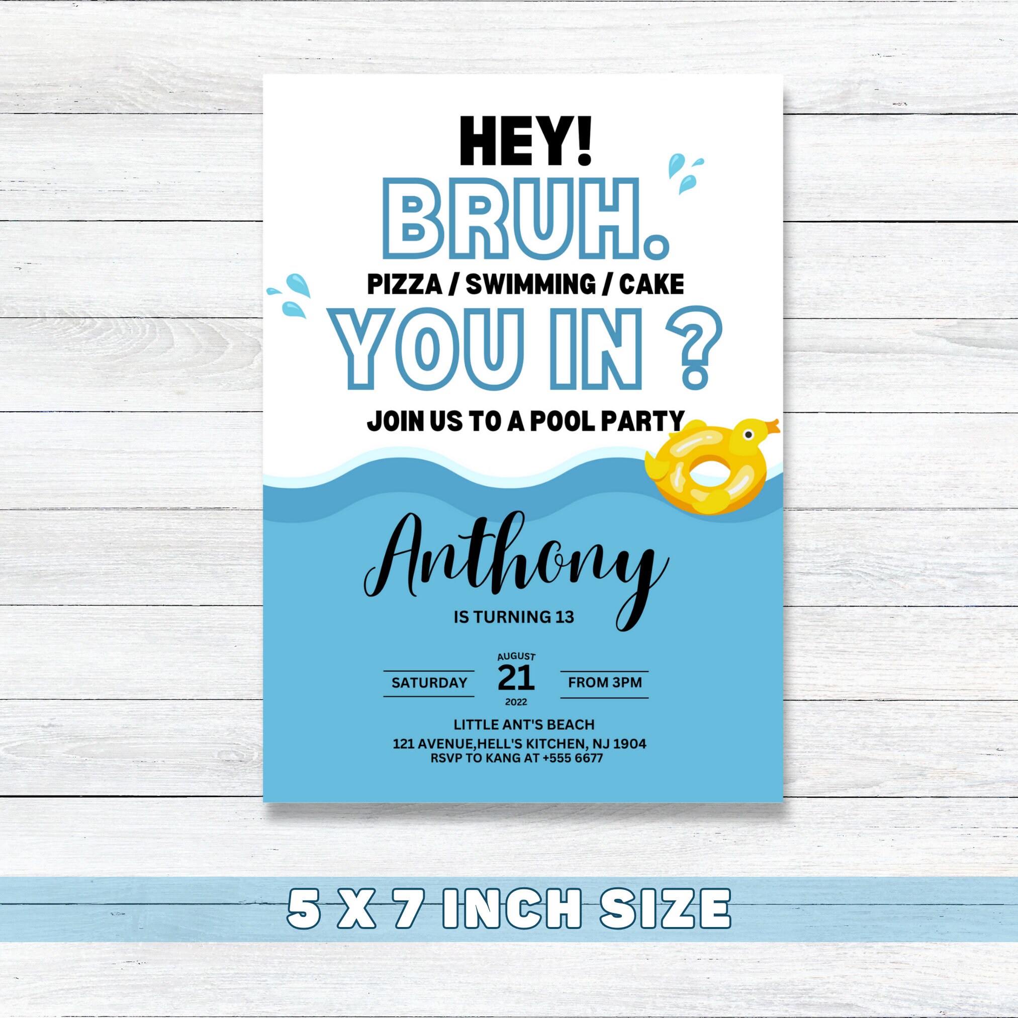 Pool Party Invitation for Boys, Dude It's My Birthday Invite, Summer ...