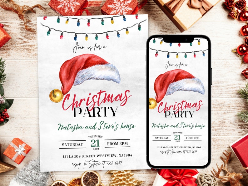 Digital Christmas Party Invitation, Christmas Party Phone Invite, Santa ...