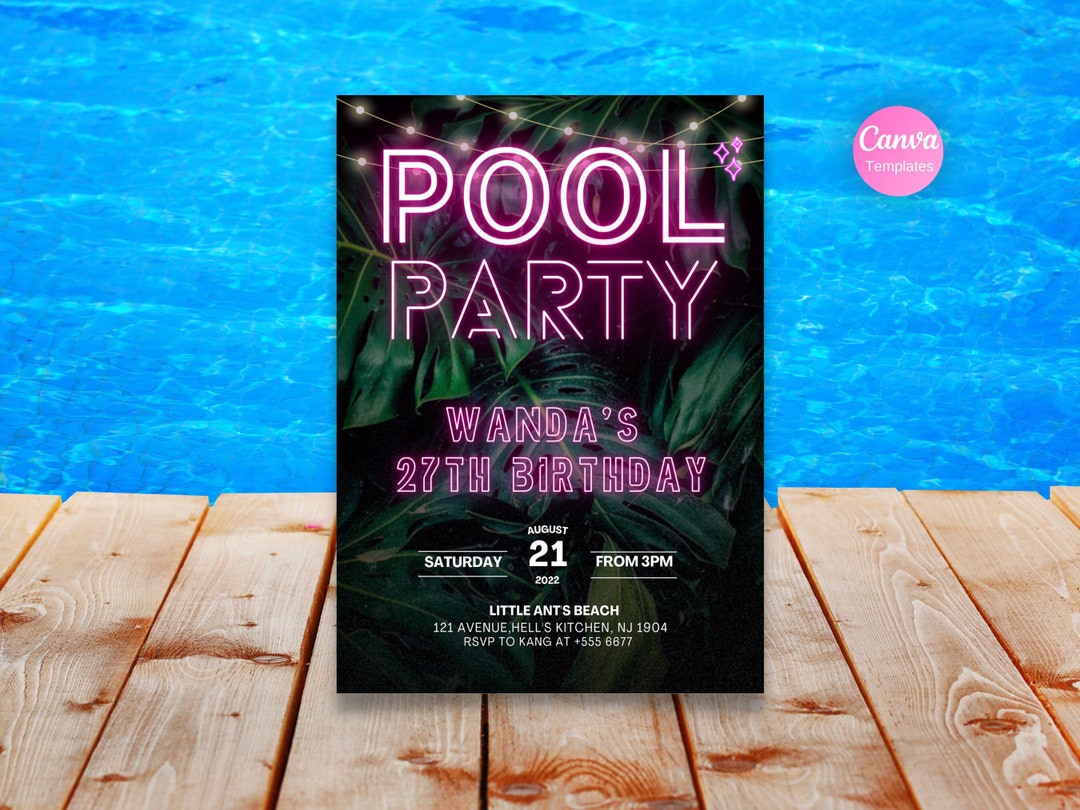Neon Pool Party Invite Instant Download Glow Party - Etsy