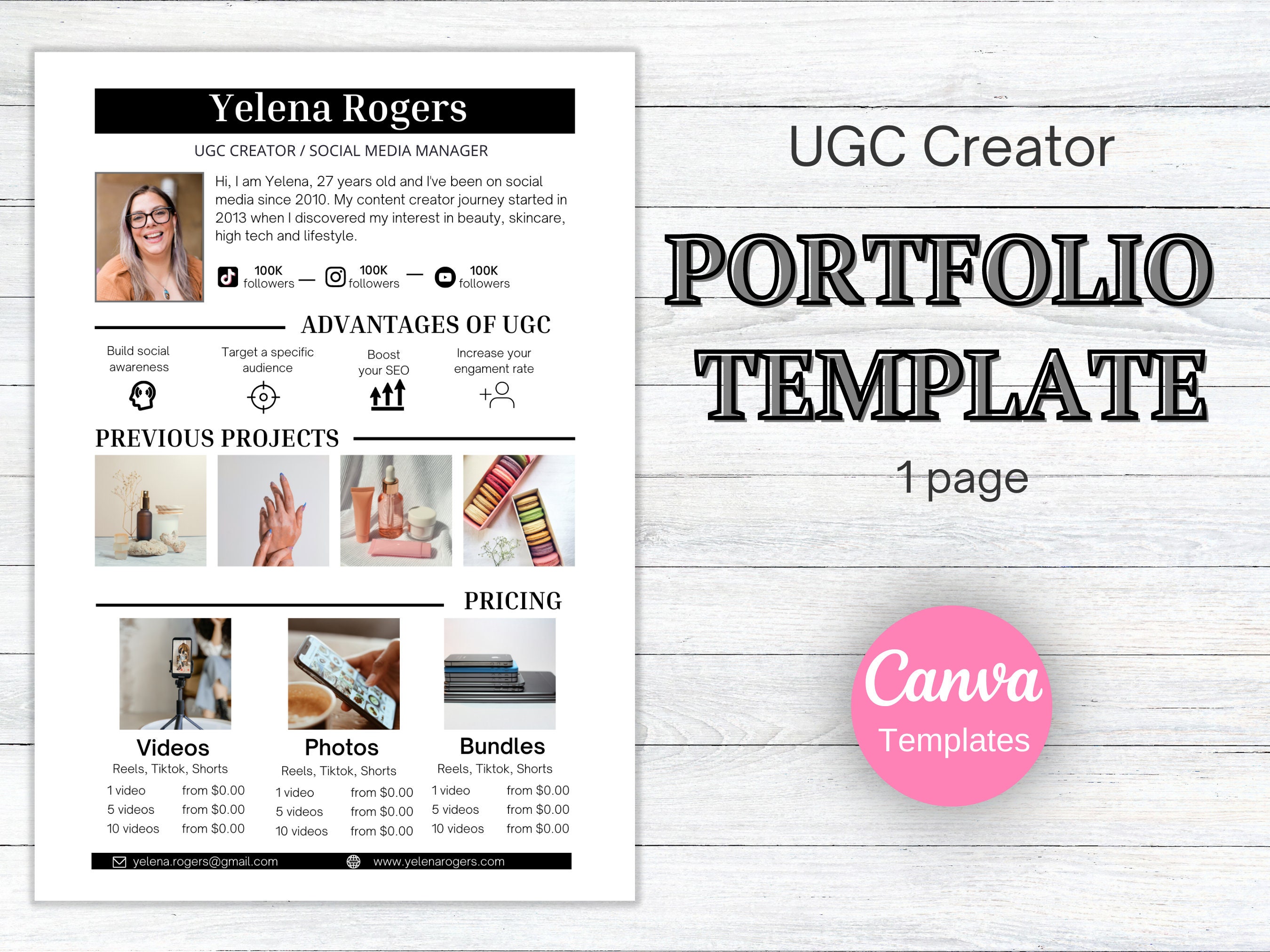 Ugc Creator Portfolio Template, 1 Page Ugc Portfolio Template, Black ...