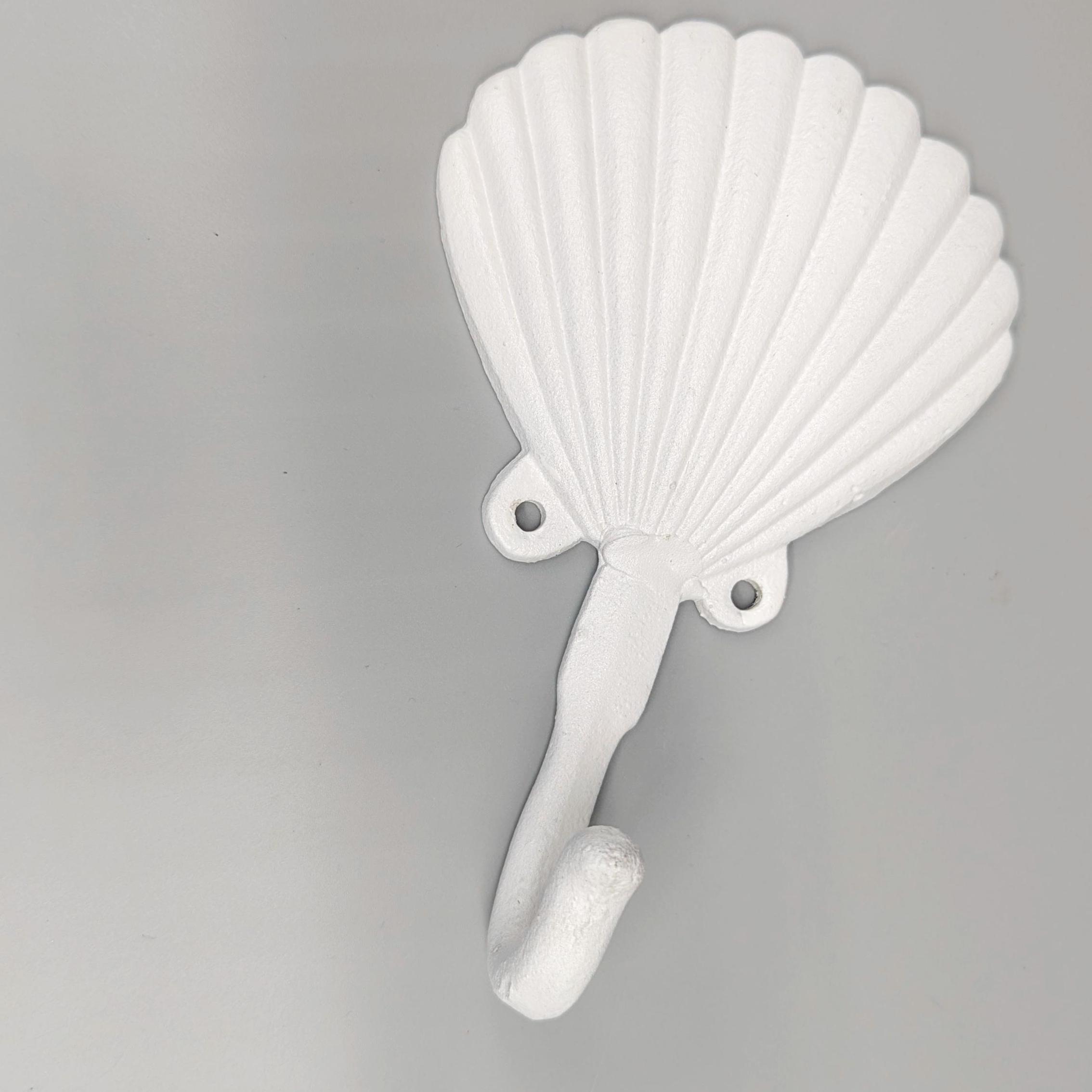 White Sea Shell Cast Iron Wall Hook | Entry Key Rack Hanger | Coastal ...