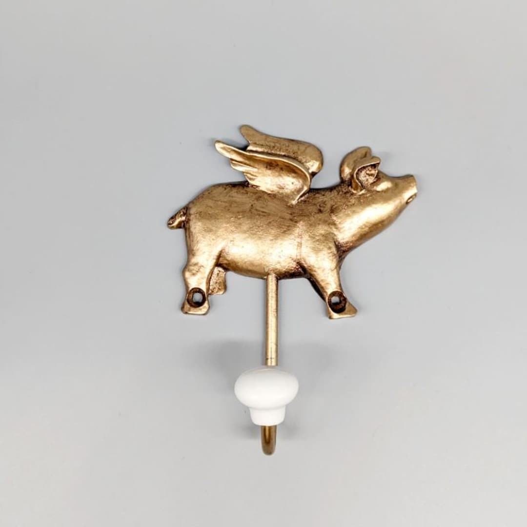 Golden Flying Pig Metal Wall Hook: Key/coat Hanger - Etsy