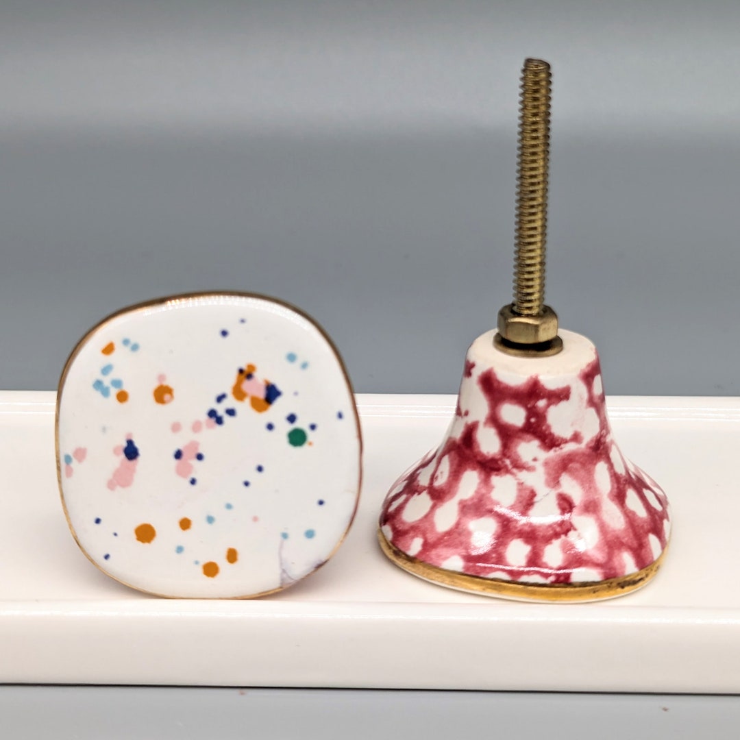 Colorful Brush Dots Ceramic Door Knob | Cabinet Knob | Kitchen Knob | Drawer Knob | Multicolor ...