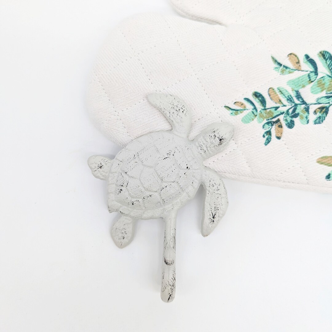 Distressed White Sea Turtle Metal Wall Hook | Key Rack Hanger | Coat ...