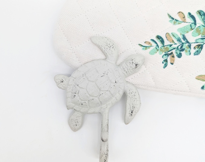Distressed White Sea Turtle Metal Wall Hook Key Rack Hanger Coat Hook ...