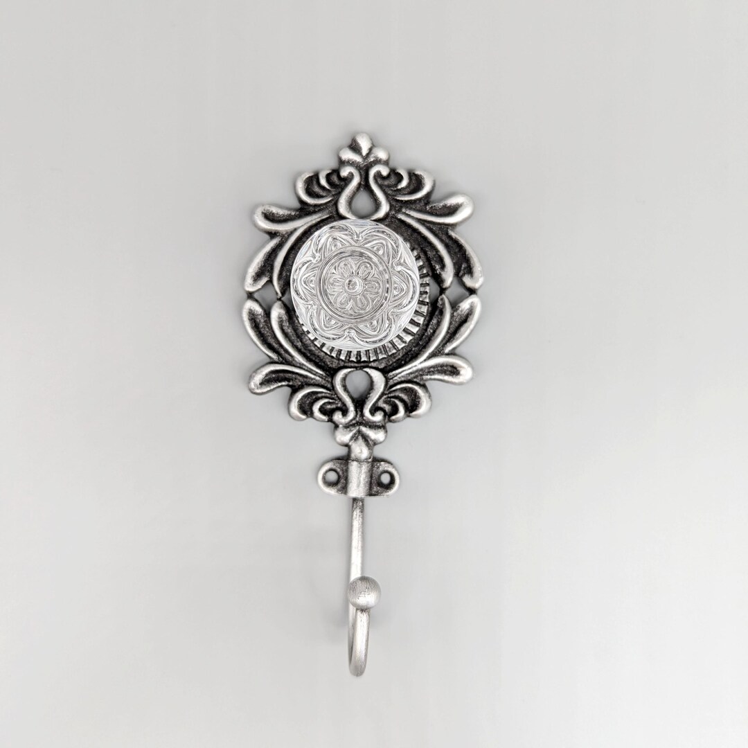 Distressed Silver French Ornate Wall Hook | Key Rack Hanger | Hook ...