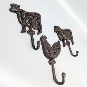 Cast Iron Farm Animal Wall Hook | Cow Sheep Rooster Key Hanger ...