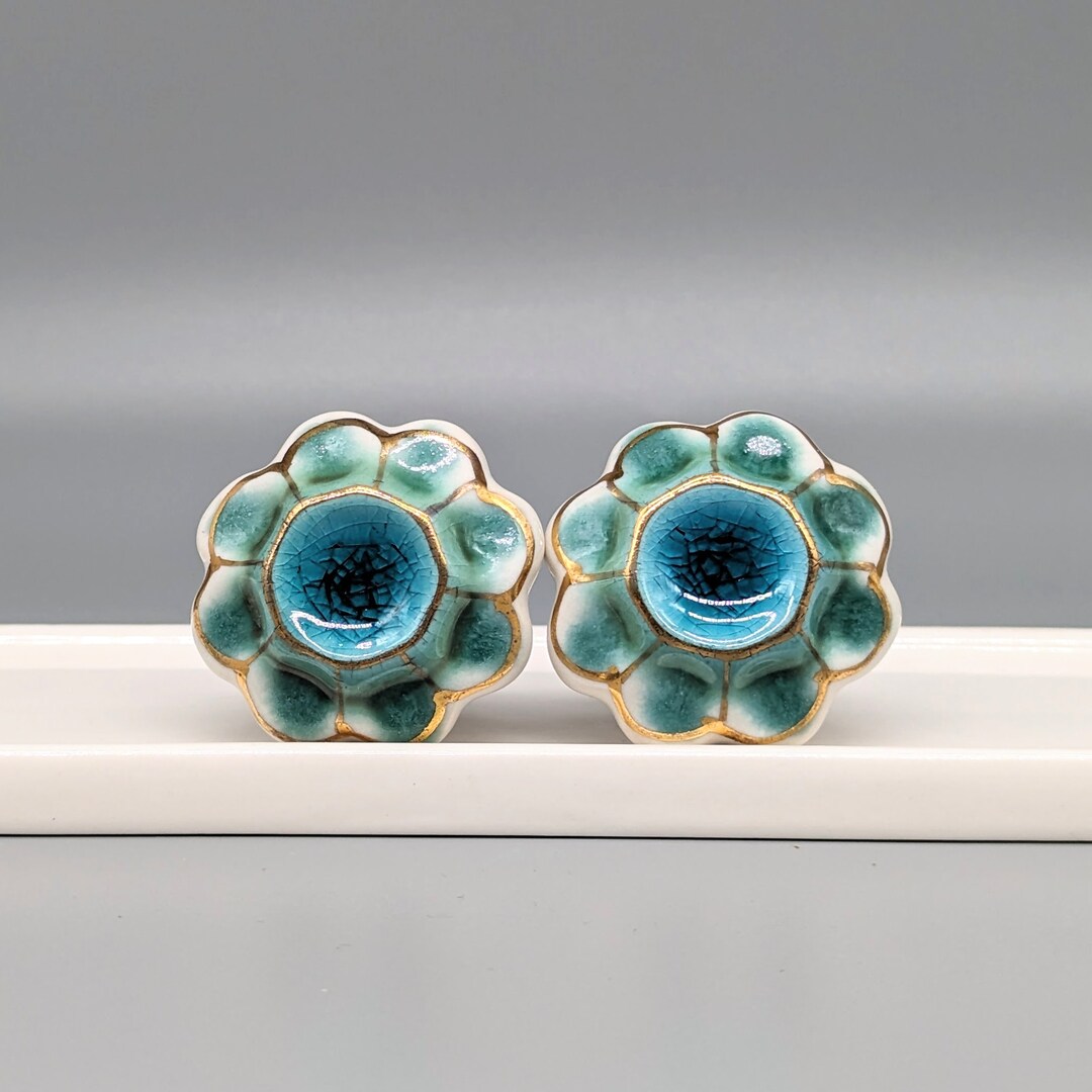 Crackle Blue Flower Ceramic Door Knob | Cabinet Knob | Flower Knob | Drawer Knob | Blue Knob ...